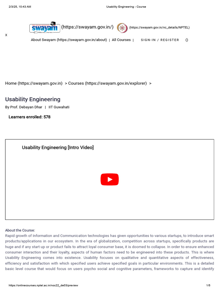 Usability Engineering - Course | PDF | Usability | Human–Computer Interaction