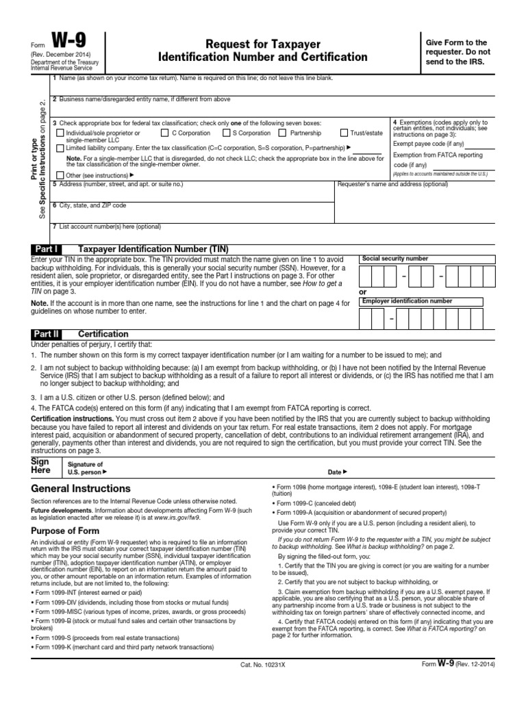 Request For Taxpayer Identification Number and Certification | PDF ...