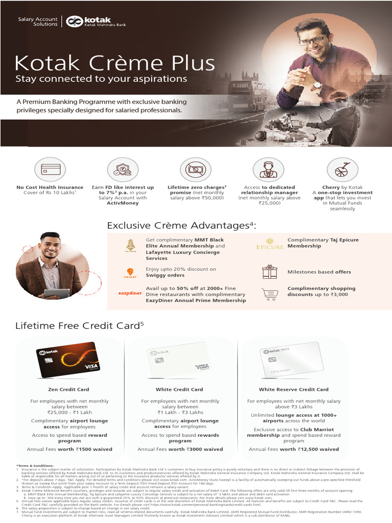 Kotak Crème Plus Banking Benefits | PDF | Insurance | Banking