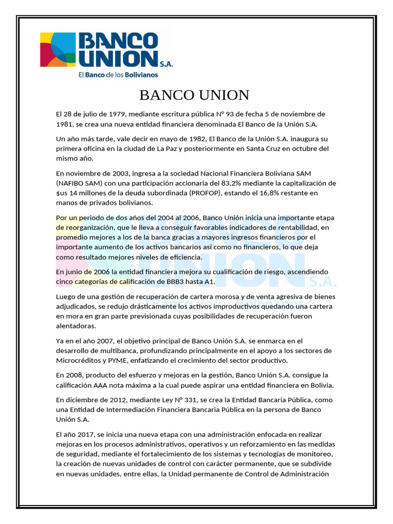 Banco Union | PDF | Bancos | Inclusión financiera
