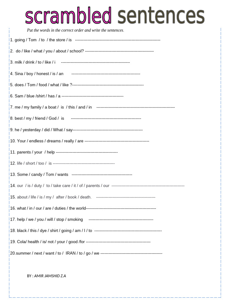 Scrambled Sentences Grammar Drills - 127085 | PDF