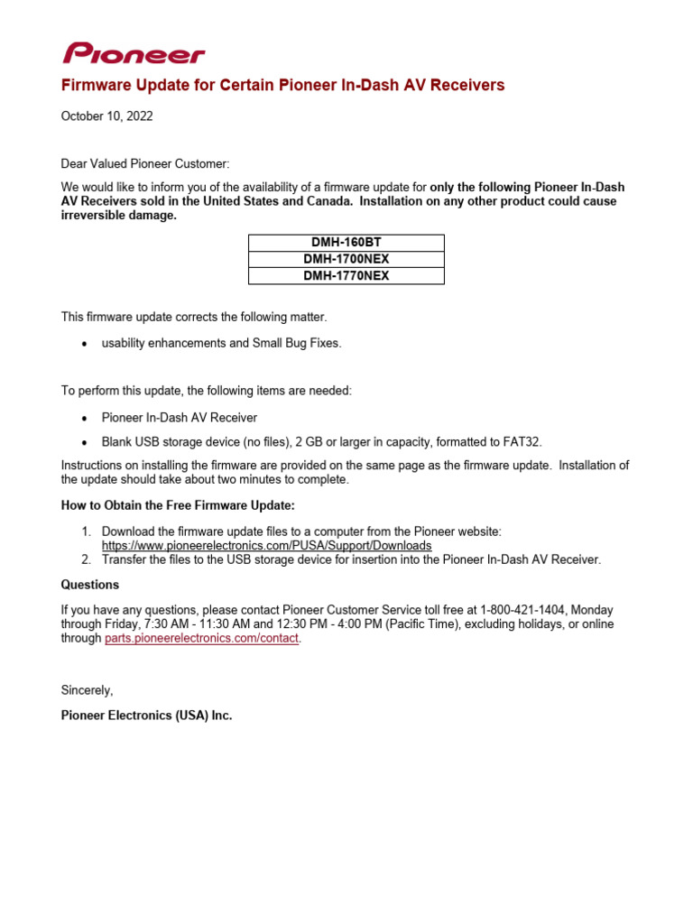 AV Receiver Update Letter A | PDF