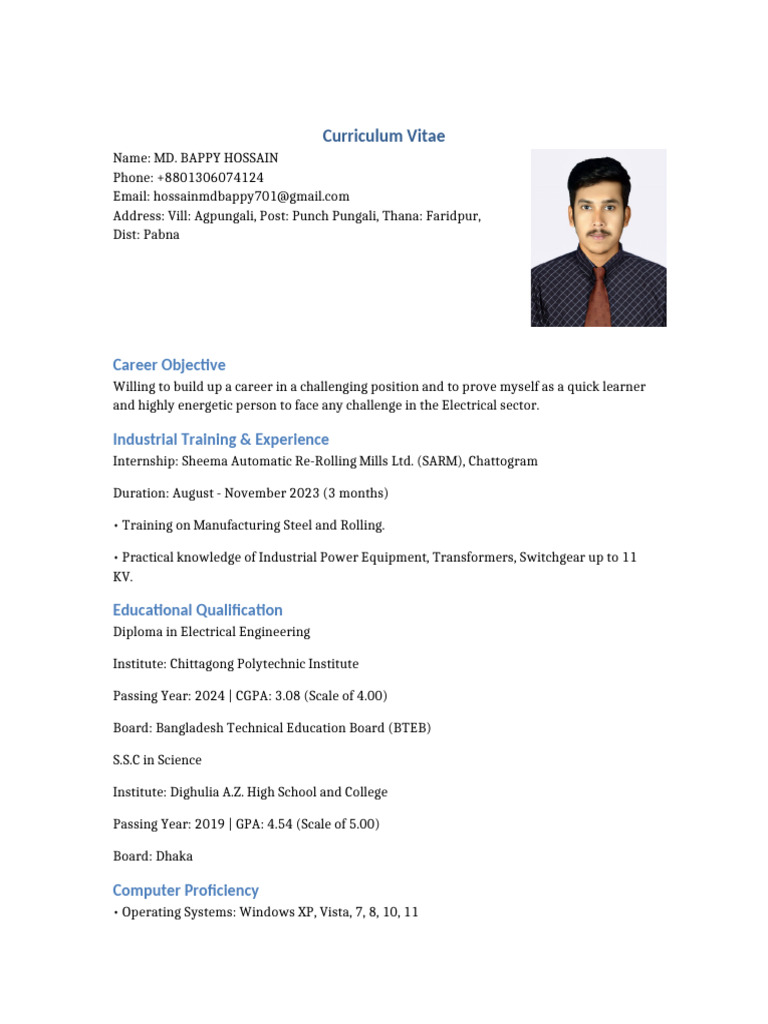 Bappy Hossain CV With Corrected Photo | PDF