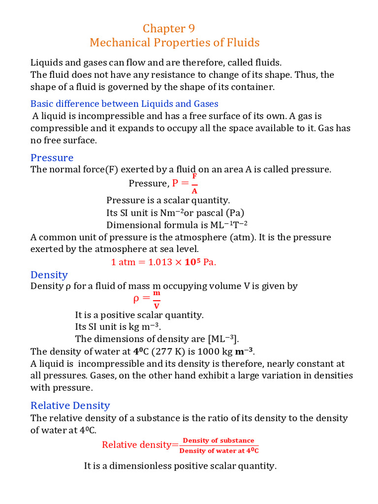 Mechanical Properties of Fluids Explained | PDF | Pressure | Fluid Dynamics