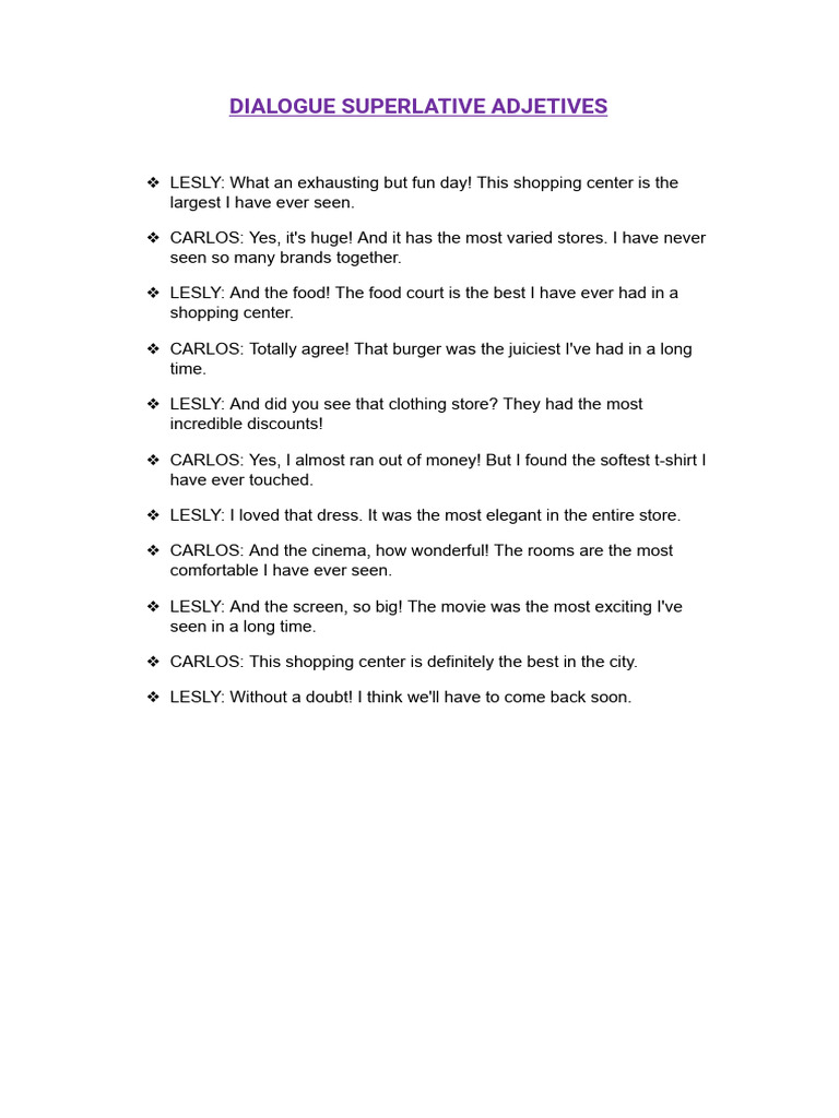 Dialogue Superlative Adjetives.docx | PDF
