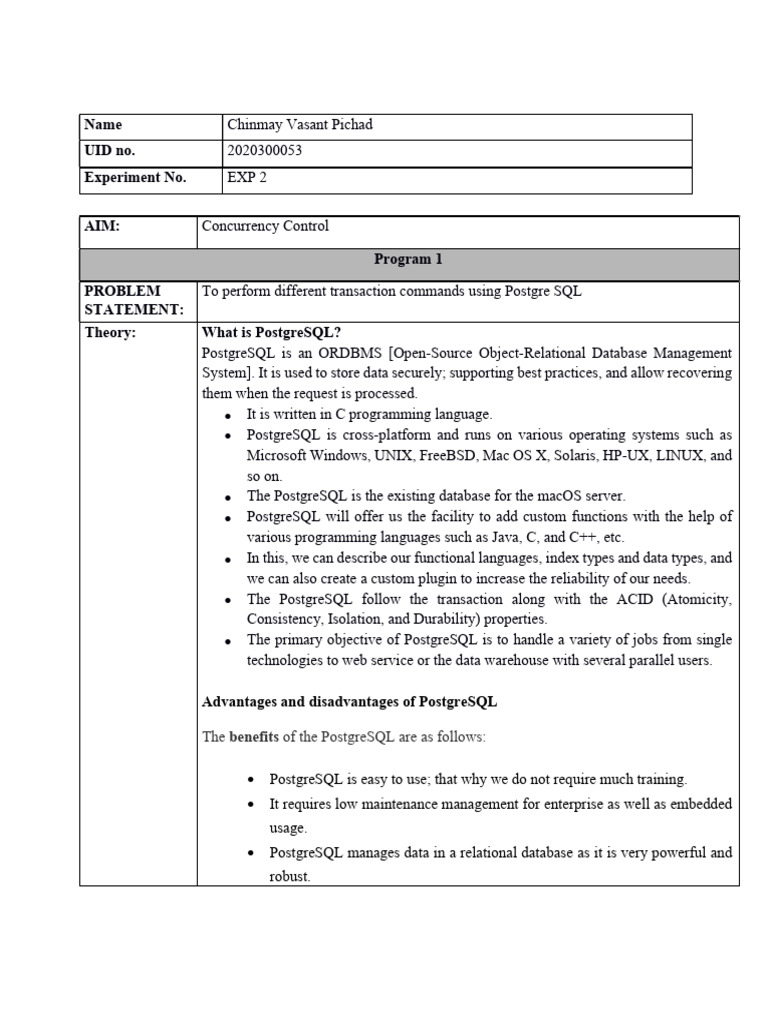 2020300053_ADBMS_EXP2_Chinmay | PDF | Postgre Sql | Database Transaction