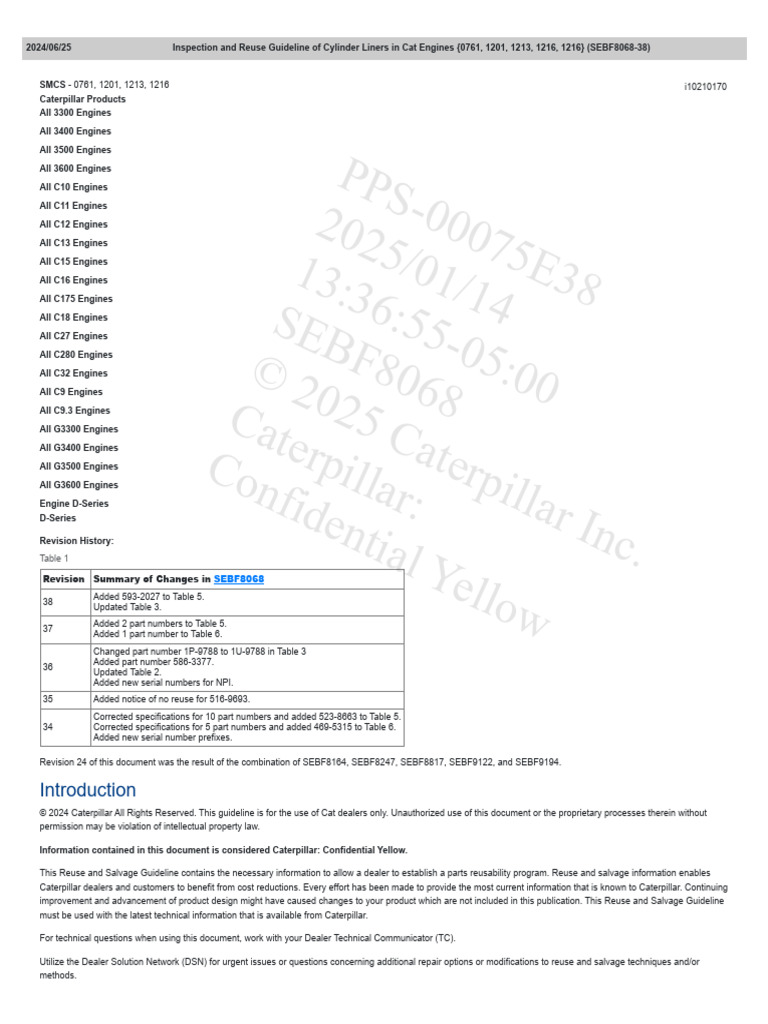 SEBF8068-38 Inspection and Reuse Guideline of Cylinder Liners 777F ...