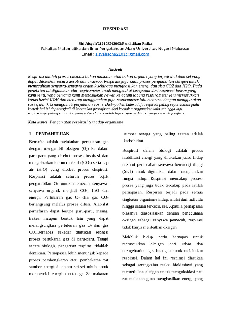Respirasi Unit 5, Siti Aisyah | PDF