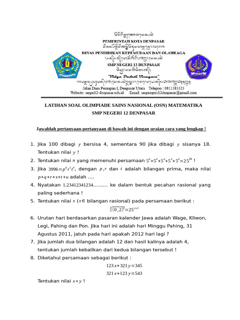 Soal OSN Matematika SMP 2023 | PDF