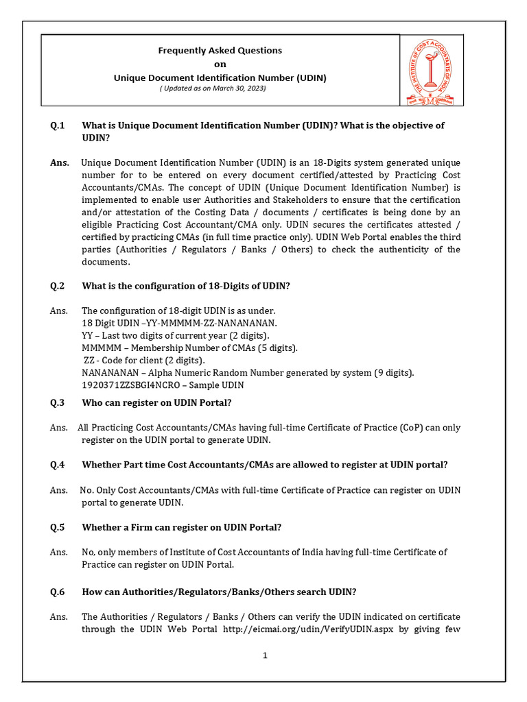 FAQs_UDIN_22122023 | PDF | Audit | Password