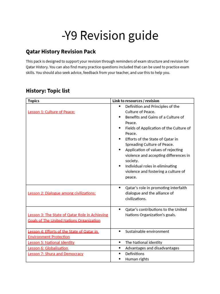 Grade 9 Qatar History Revision Guide | PDF | Qatar | Peace