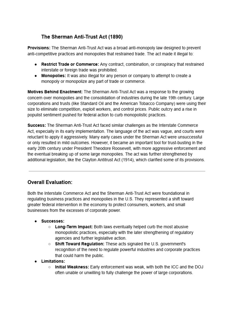 The Sherman Anti-Trust Act (1890) | PDF | United States Antitrust Law ...