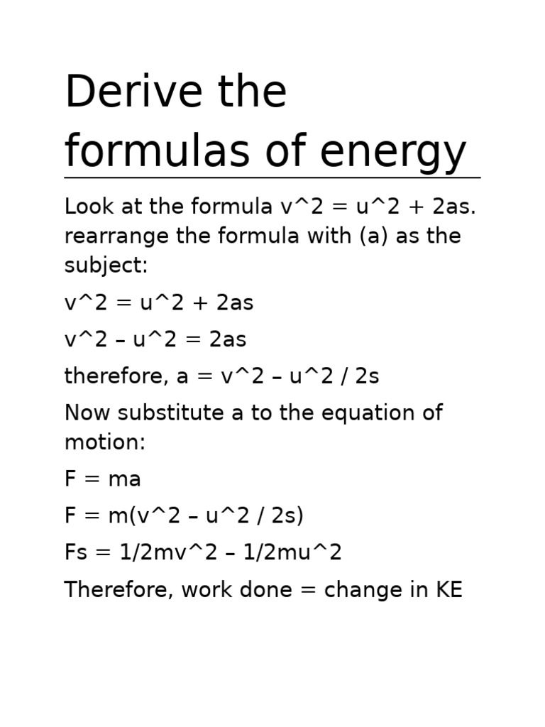 Energy Formulas: Kinetic & Potential | PDF