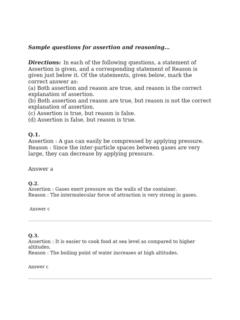 Assertion and Reasoning (1) | PDF | Gases | Liquids