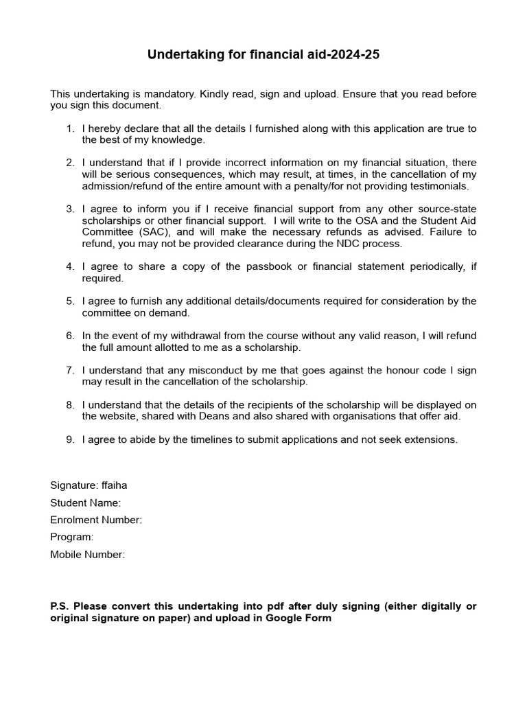 MVBS - Undertaking - 2024-25-1 PDF | PDF