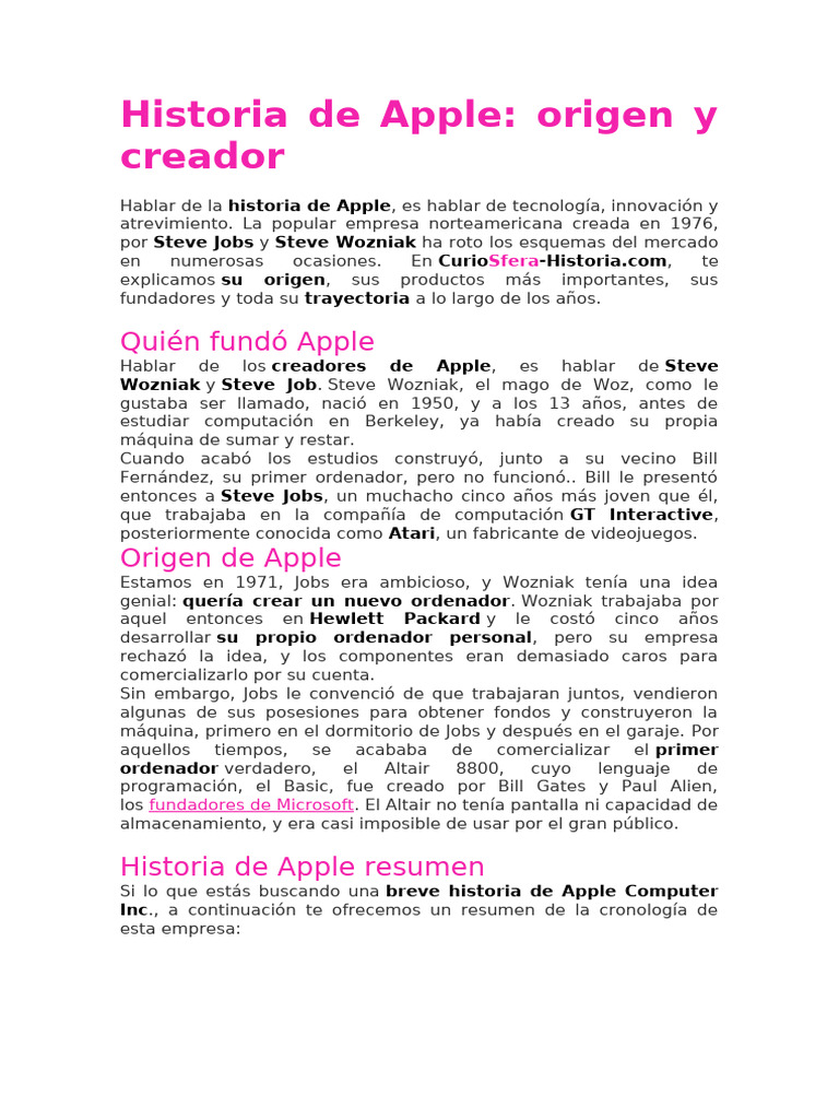 Historia y Origen de Apple Inc. | PDF | Mac OS | Apple Inc.