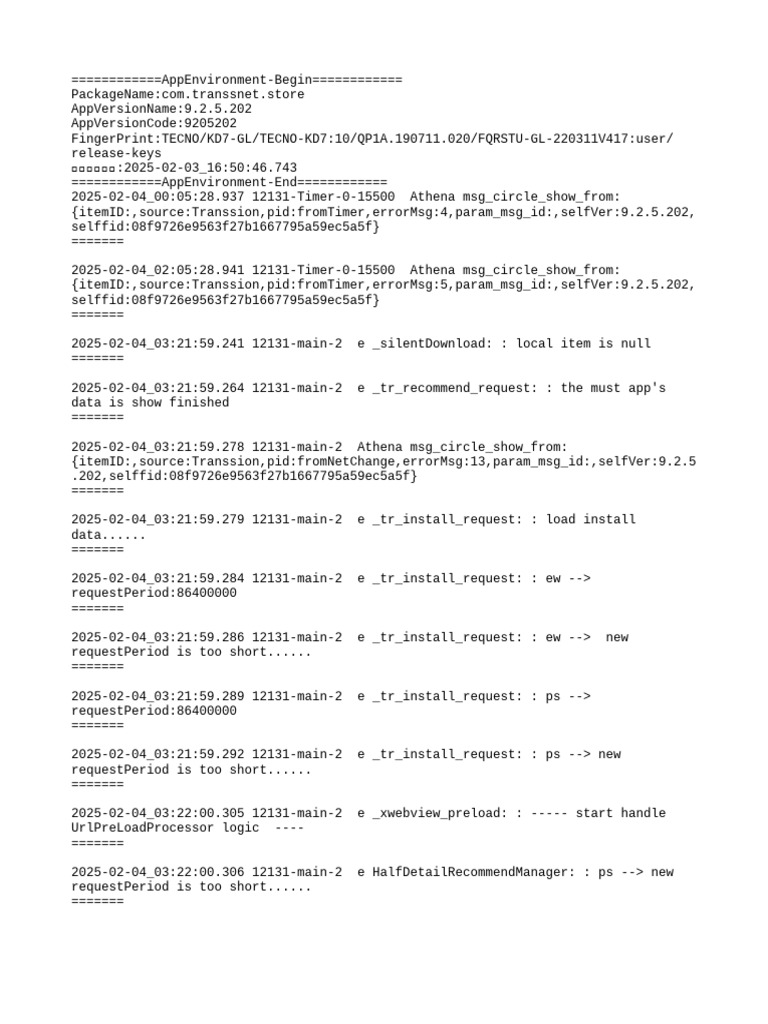 App Environment Log for Version 9.2.5 | PDF