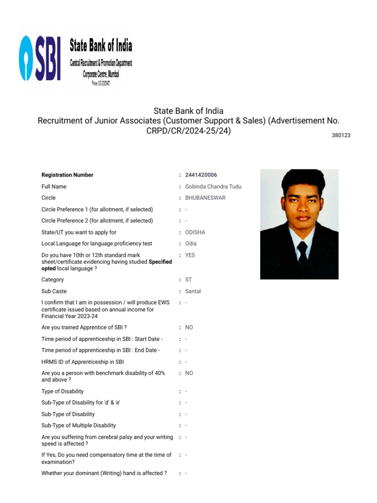 SBI Junior Associate Application Details | PDF | Justice | Crime & Violence