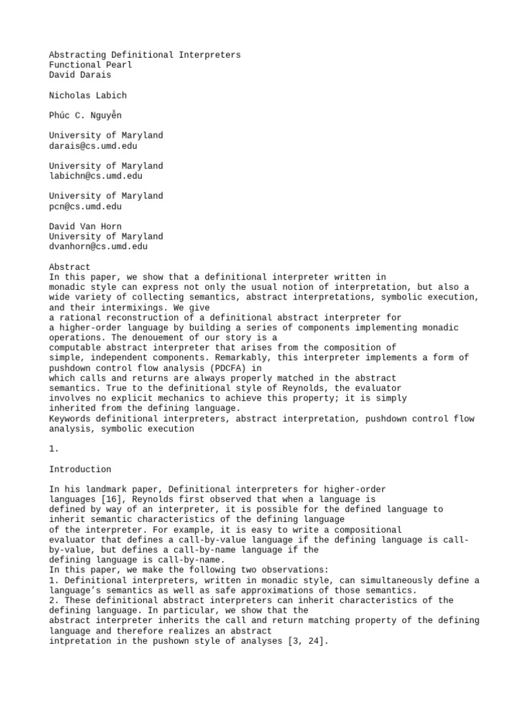 Abstracting Definitional Interpreters | PDF | Interpretation (Logic ...