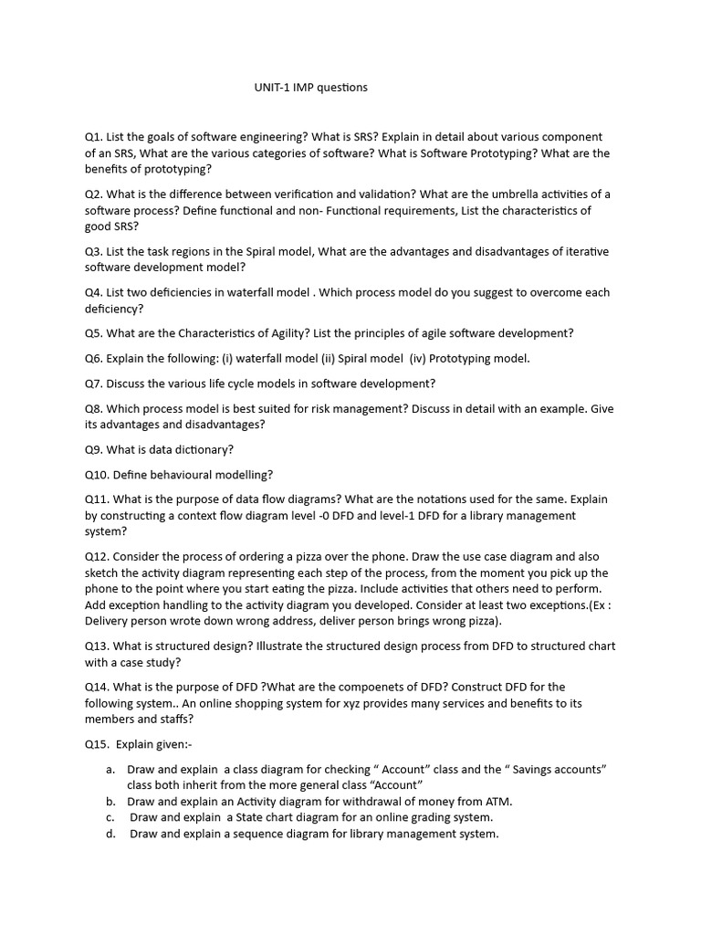 Software Engineering Exam Questions Guide | PDF | Software Development Process | Design