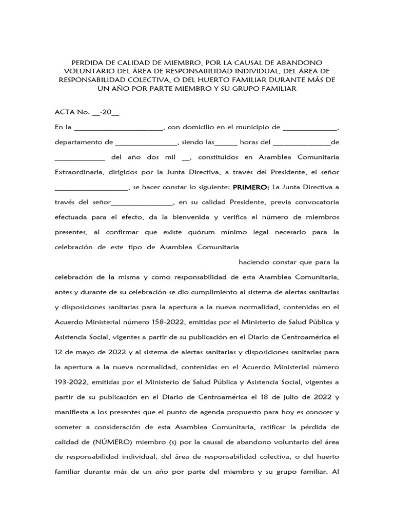 Perdida de Calidad de Miembro Por La Causal de Abandono Voluntario ...