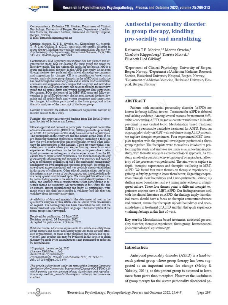 Ripppo 25 3 649 | PDF | Antisocial Personality Disorder | Psychotherapy