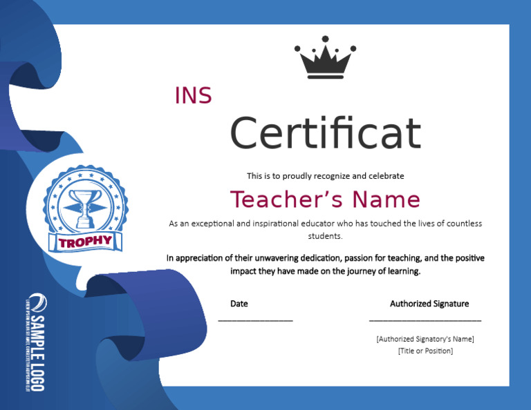 Inspirational Educator Certificate Template | PDF