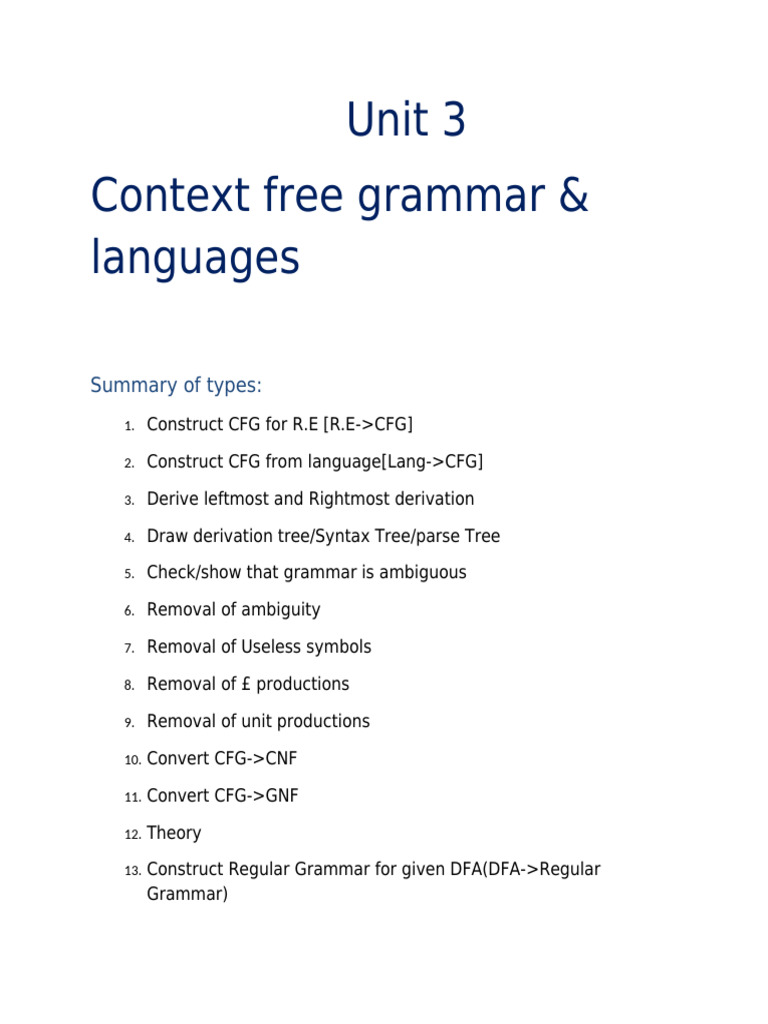 3 Context Free Grammars CFG and Languages | PDF | Theoretical Computer Science | Metalogic