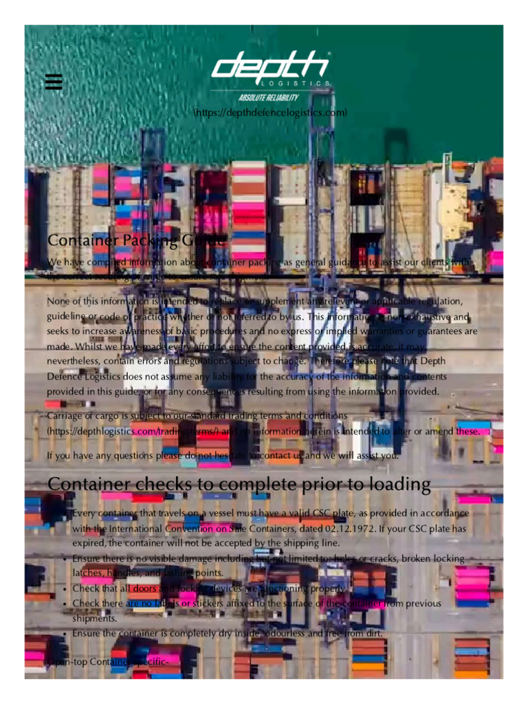 Container Packing Guide - Depth Defence Logistics | PDF