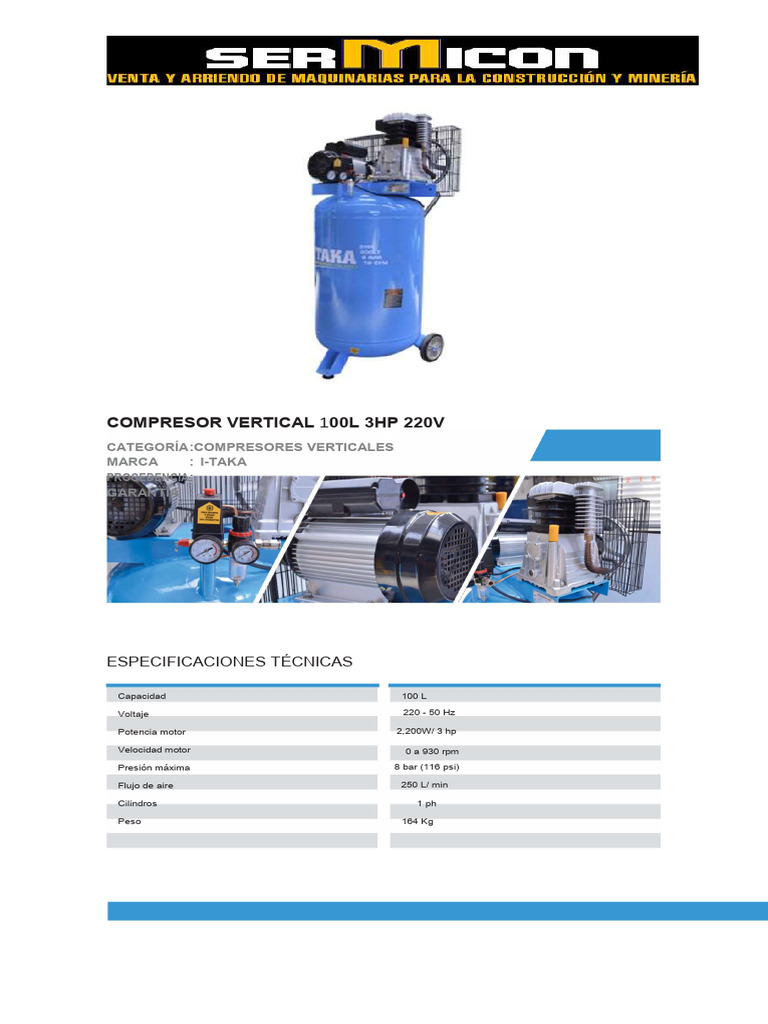 Ficha Tecnica Compresor Vertical 100l | PDF