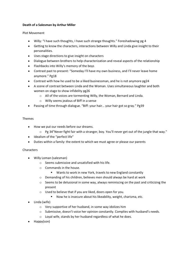 Death of A Salesman Notes Act 1 | PDF