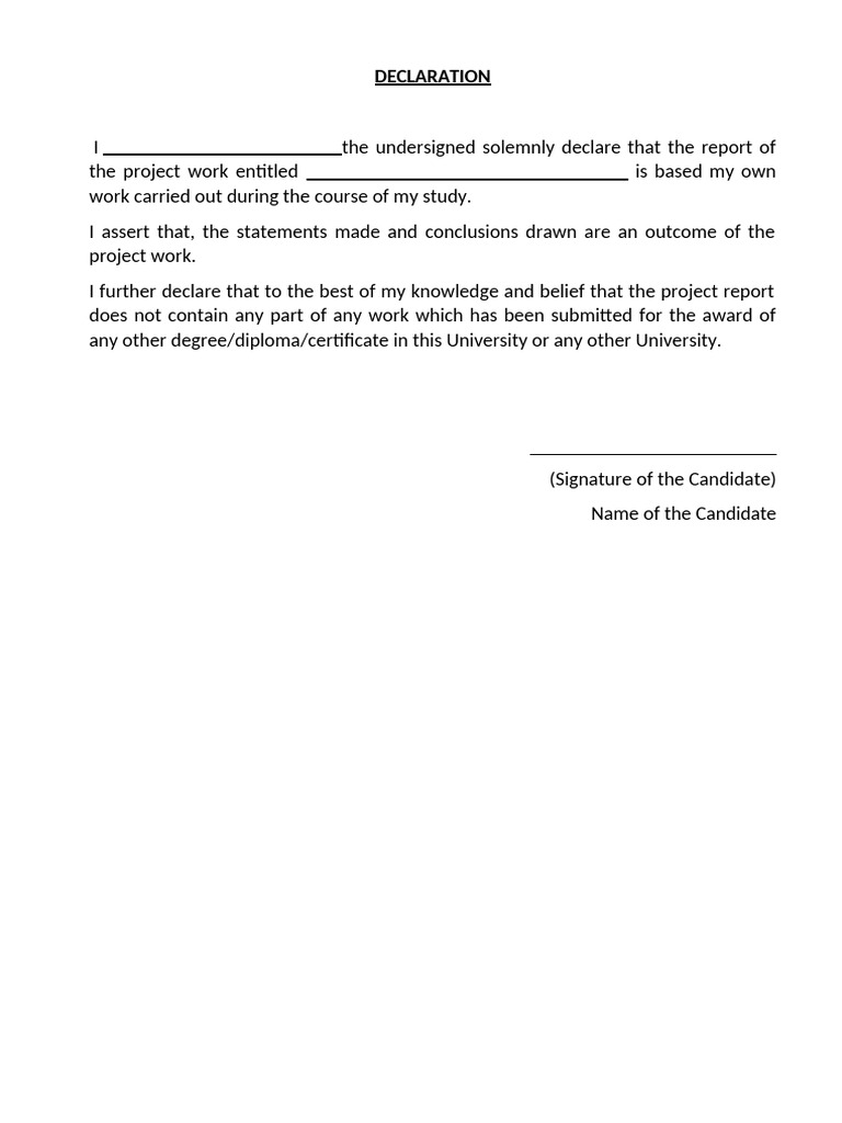 Project Declaration and Certificate | PDF