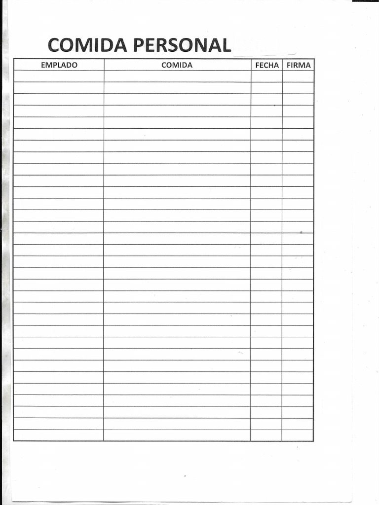Plantilla Comida de Personal | PDF