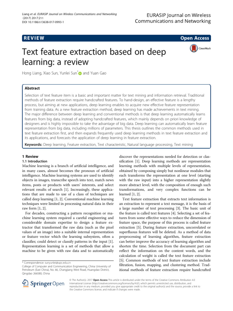 Text feature extraction based on deep learning A review (PRINTED) | PDF ... Text feature extraction based on deep learning A review (PRINTED) | PDF ...