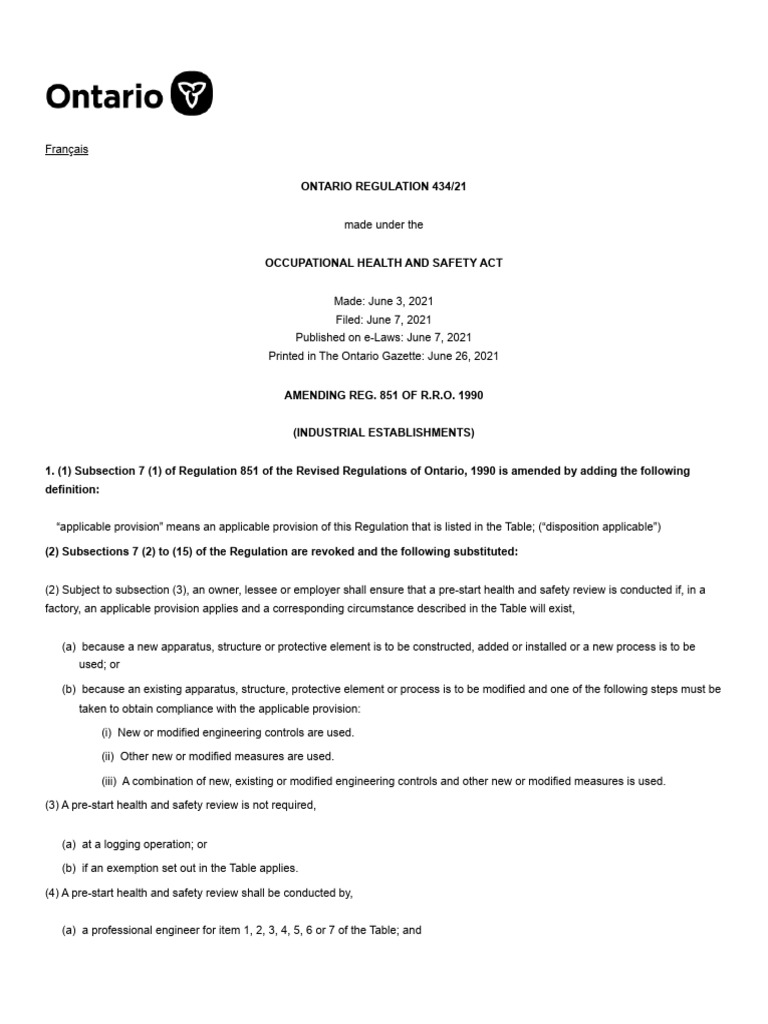 O. Reg. 434 - 21 - INDUSTRIAL ESTABLISHMENTS | PDF | Crane (Machine ...