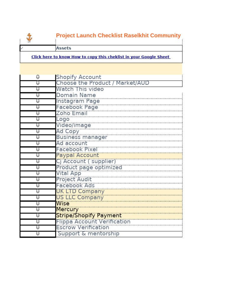 Project Launch Checklist Raselkhit Community | PDF | Facebook | Pay Pal