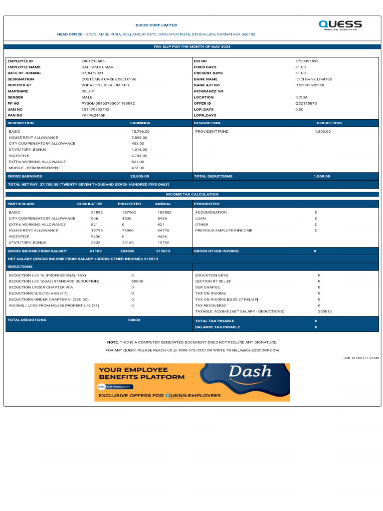 Gautam - Kumar - May 2024 - Salary Slip - May-2024 | PDF