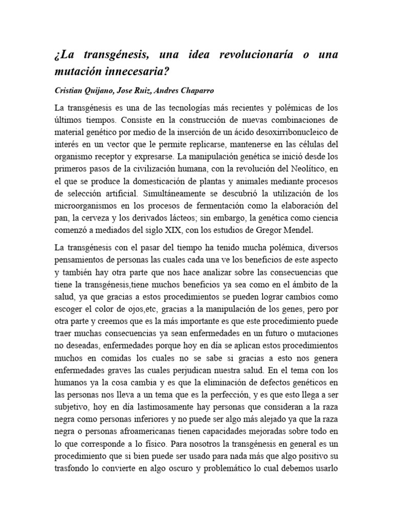 La Transgenesis | PDF | Gene | Organismo genéticamente modificado