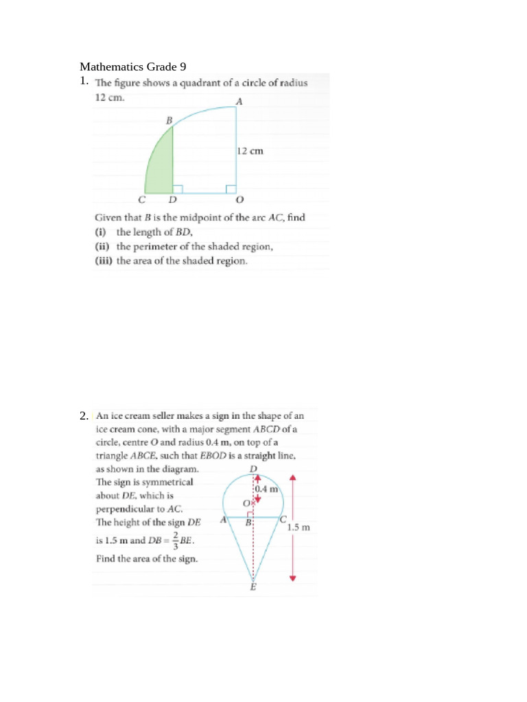 Mathematics Grade 9 Area | PDF