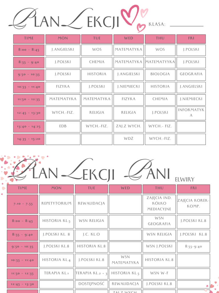 White Grey Minimalist Simple Weekly Class Schedule | PDF