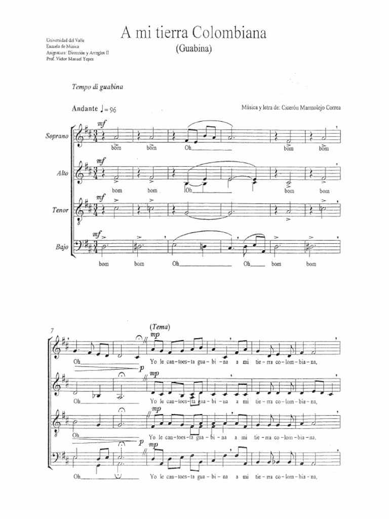 A MI TIERRA COLOMBIANA (Guabina) - Arr. Victor Manuel Yepes | PDF