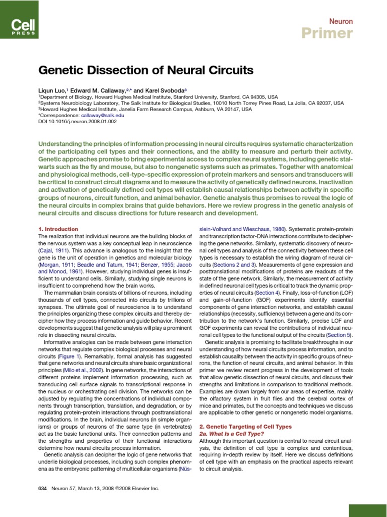 Genetic Dissection Of Neural Circuits Pdf Viral Vector Virus