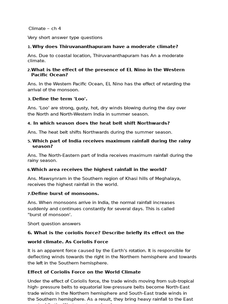 Indian Climate Q&A Guide | PDF | Monsoon | Rain