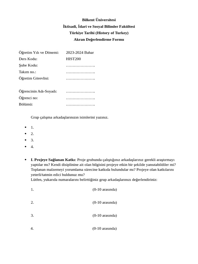 HIST200 Akran Değerlendirme Formu | PDF