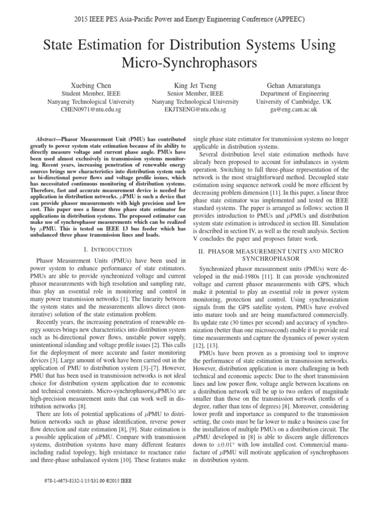 State Estimation For Distribution Systems Using Pdf Matrix
