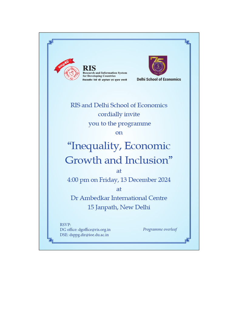 Invitation Card - Inequality, Economic Growth and Inclusion | PDF