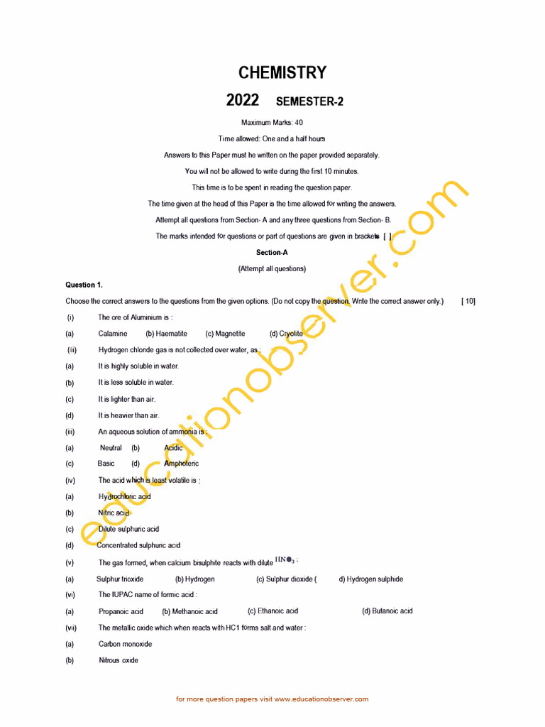ICSE 2022 Chemistry Semester-2 Paper | PDF | Acid | Oxide