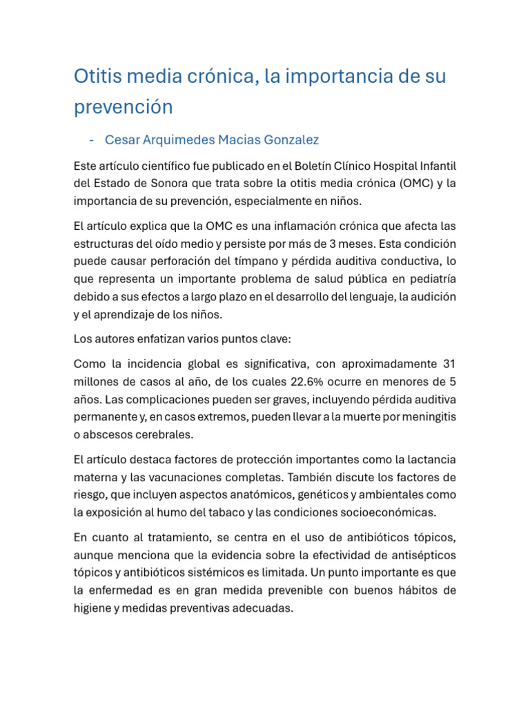 Otitis media crónica, la importancia de su prevención (1) | PDF