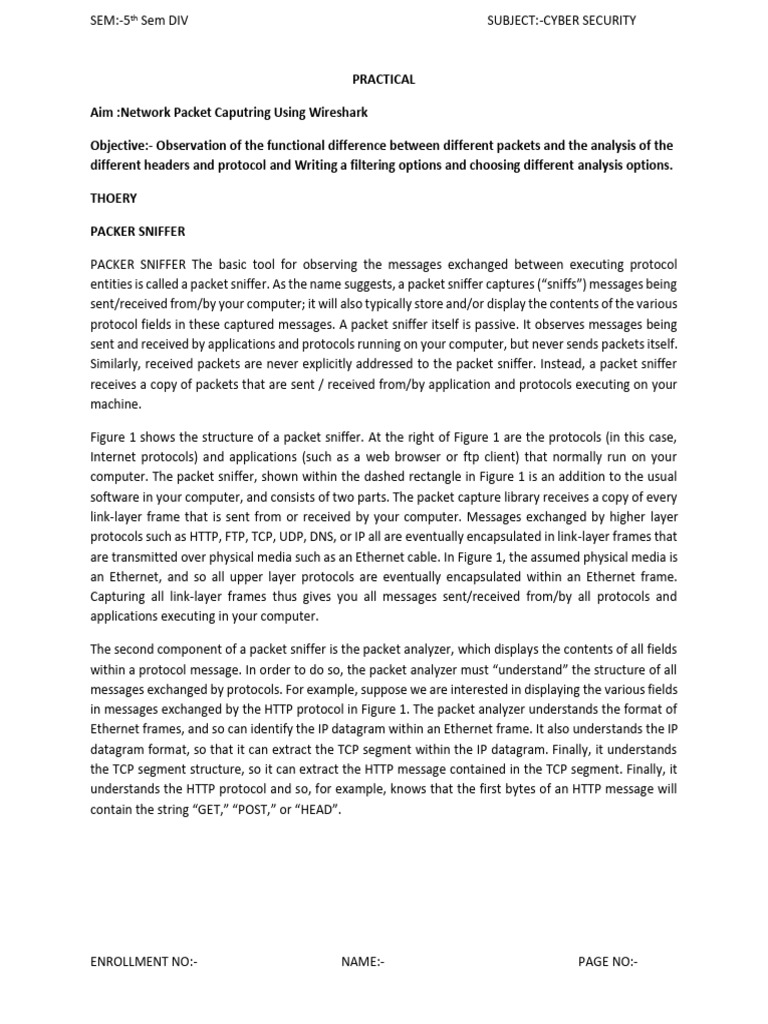 PRACTICAL PACKET CAPTURING USING Whireshark TEMPLATE | PDF | Transmission Control Protocol ...
