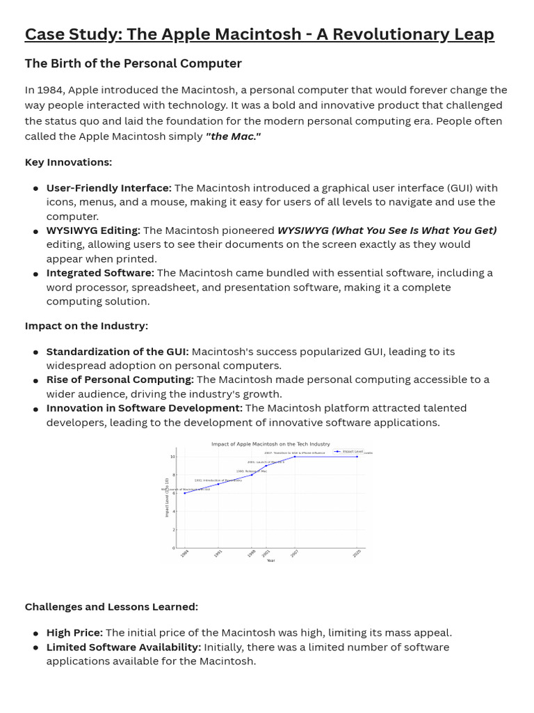 Case Study The Apple Macintosh - A Revolutionary Leap (1) | PDF | Apple Inc. | Personal Computers